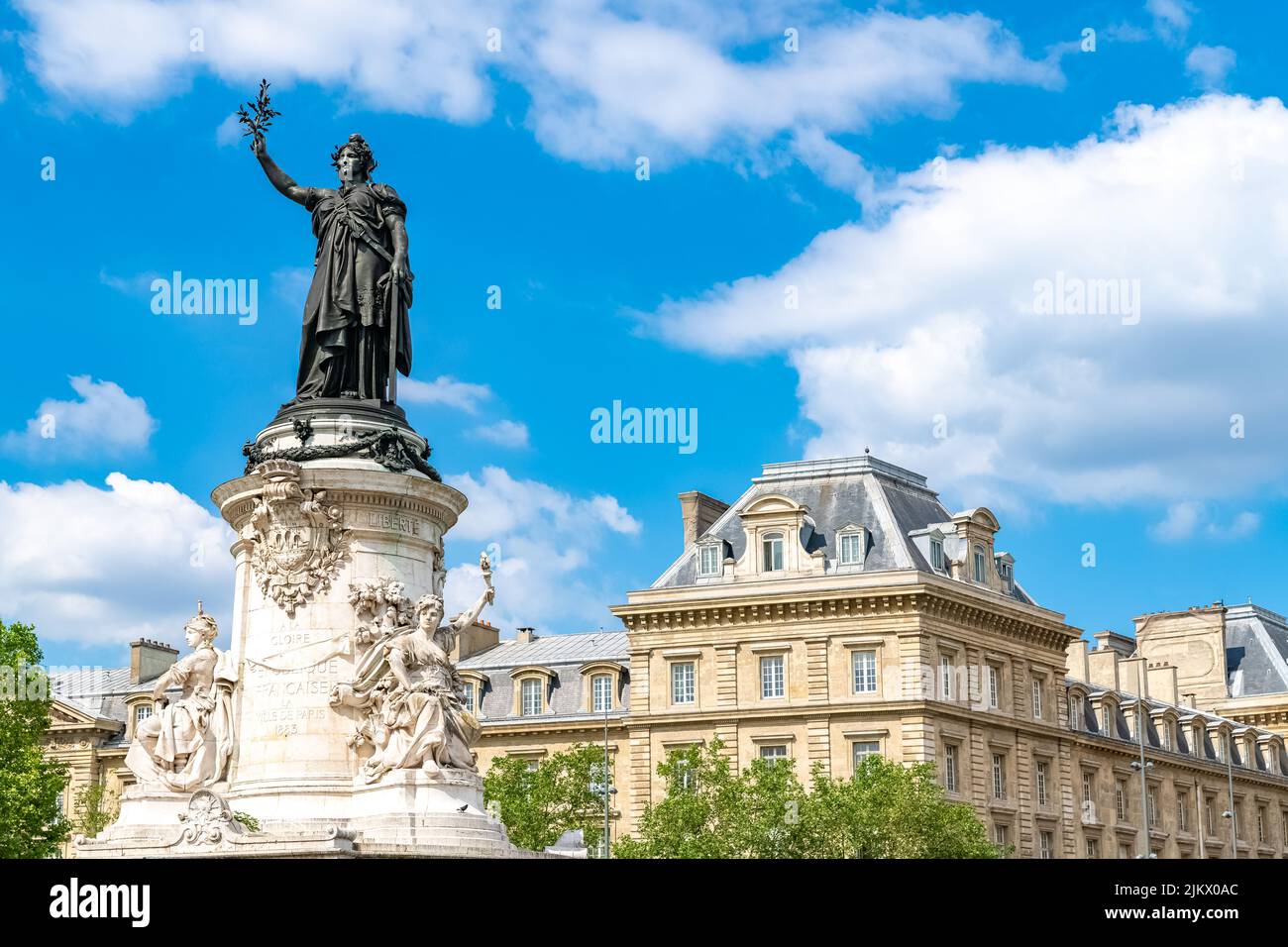 Paris, the Republic place, in the center, typical buildings in ...