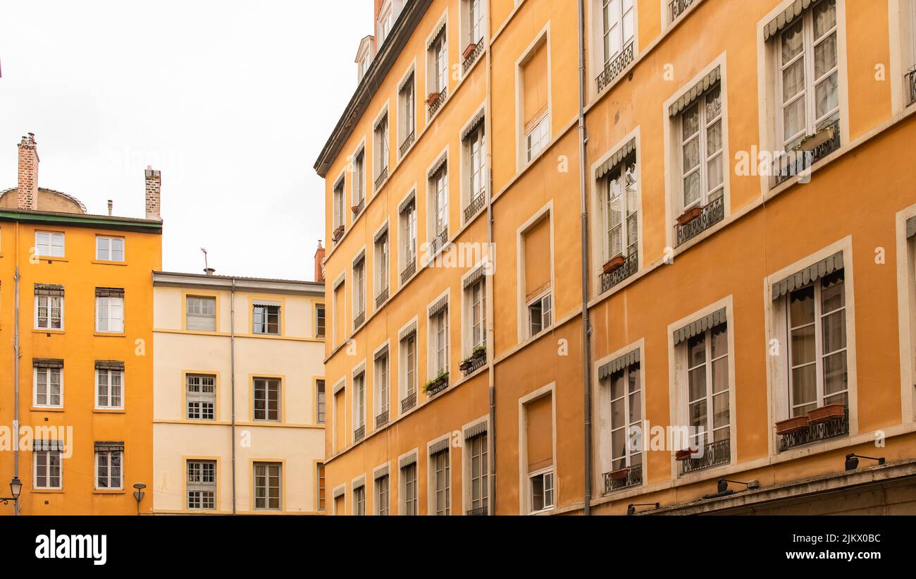 Lyon, typical facades in the center, colorful buildings Stock Photo - Alamy