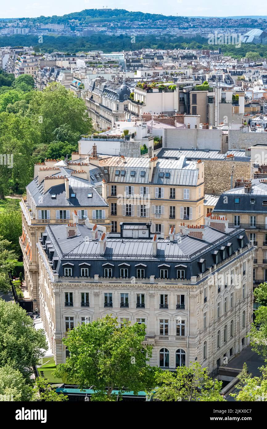 Paris, luxury Haussmann facades and roofs in a attractive area of the ...