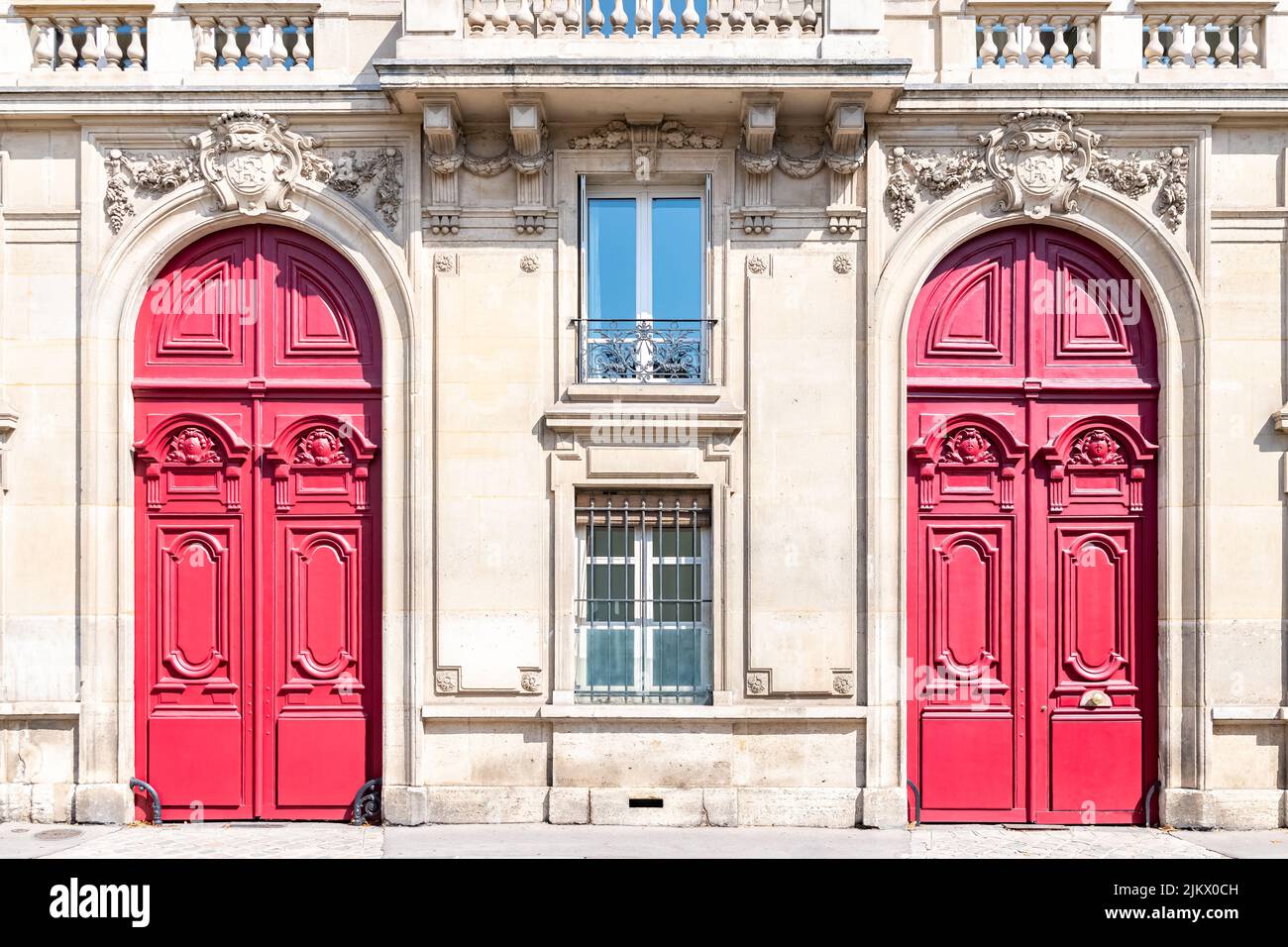 Paris, two wooden doors, typical building in the 7th arrondissement, a ...