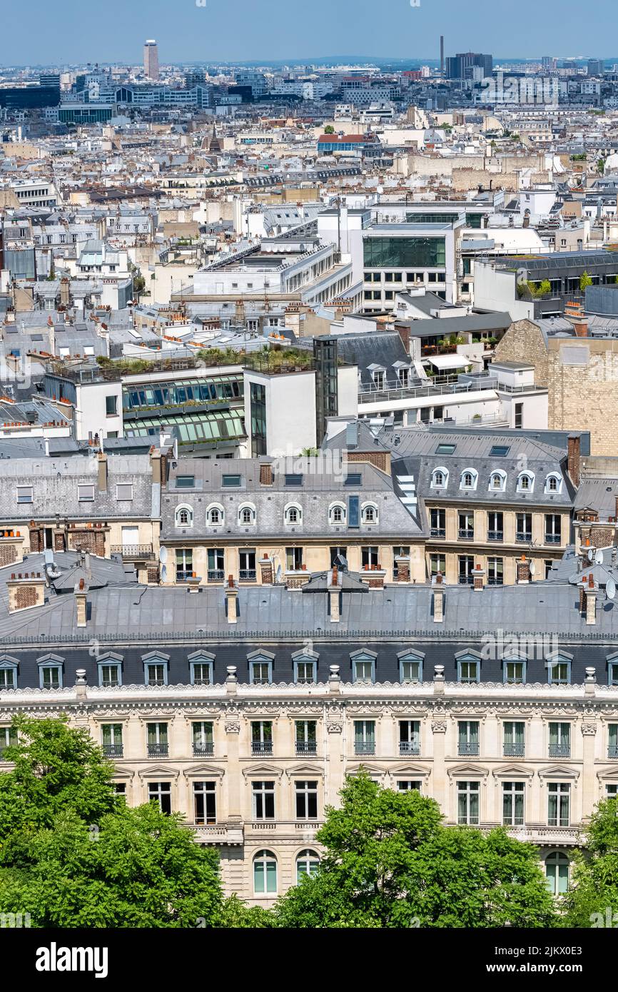 Paris, luxury Haussmann facades and roofs in a attractive area of the ...