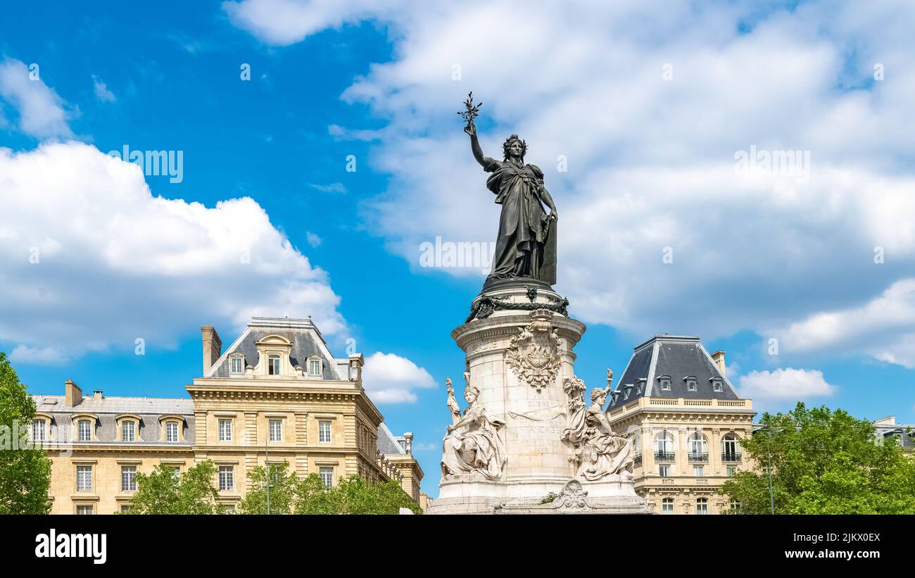 Paris, the Republic place, in the center, typical buildings in ...