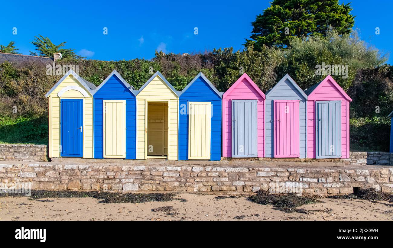 Ile-aux-Moines, France, bathing huts on the beach Stock Photo - Alamy