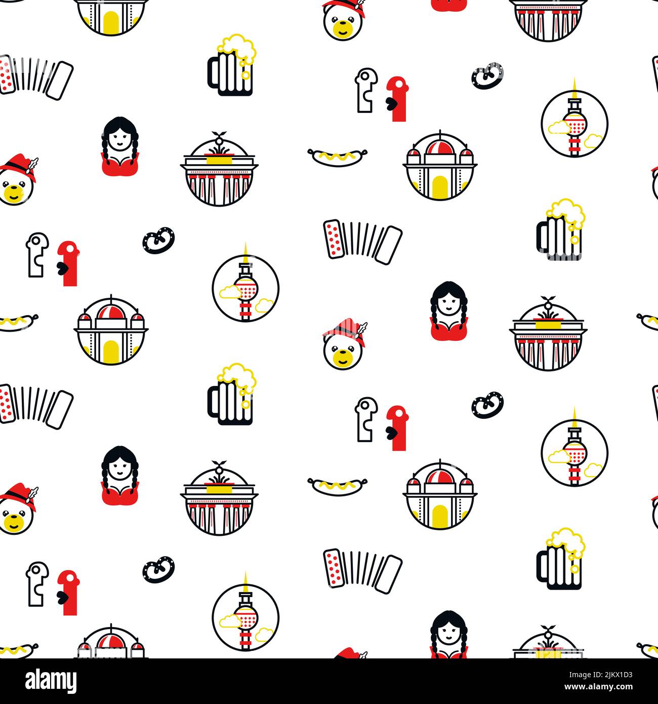 Oktoberfest background with german symbols icons seamless pattern Stock ...