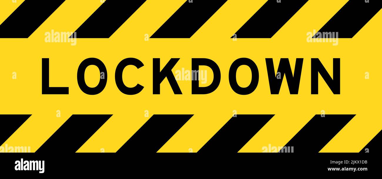 Yellow and black color with line striped label banner with word ...