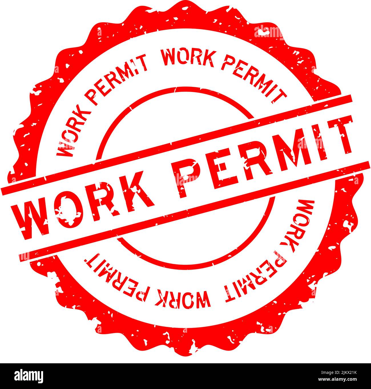 Grunge red work permit word round rubber seal stamp on white background ...