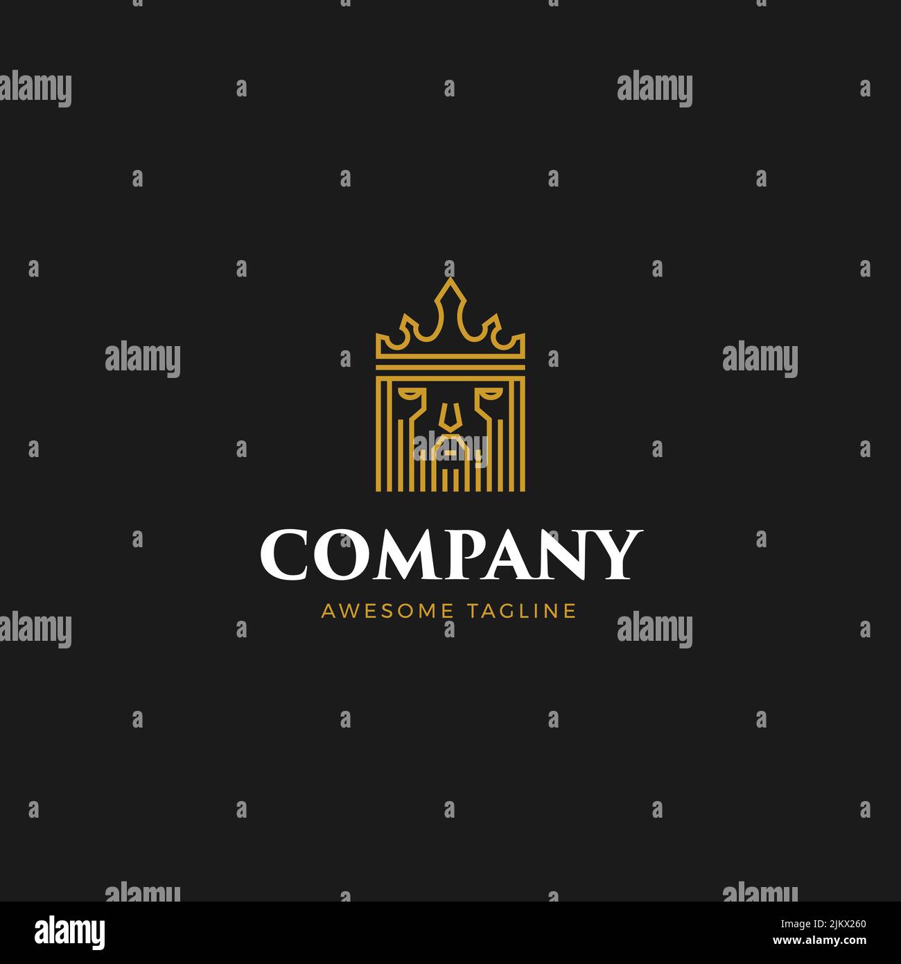 A modern monoline logo design of a king in square shape with an ...