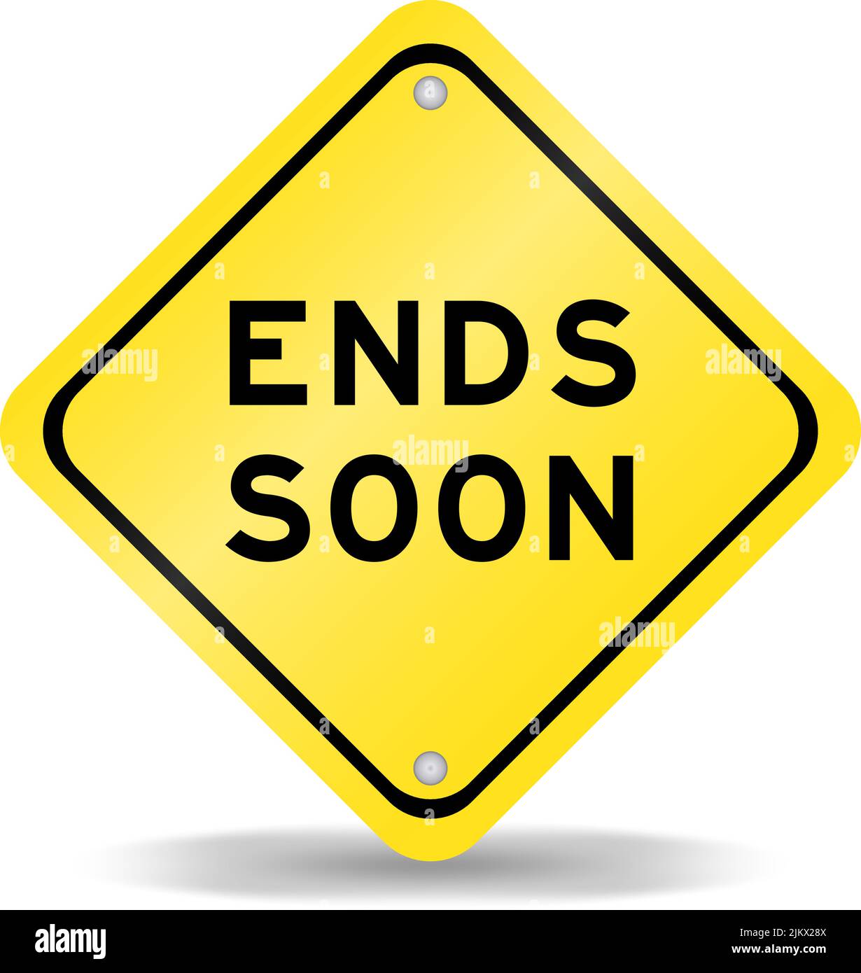 Yellow color transportation sign with word ends soon on white ...
