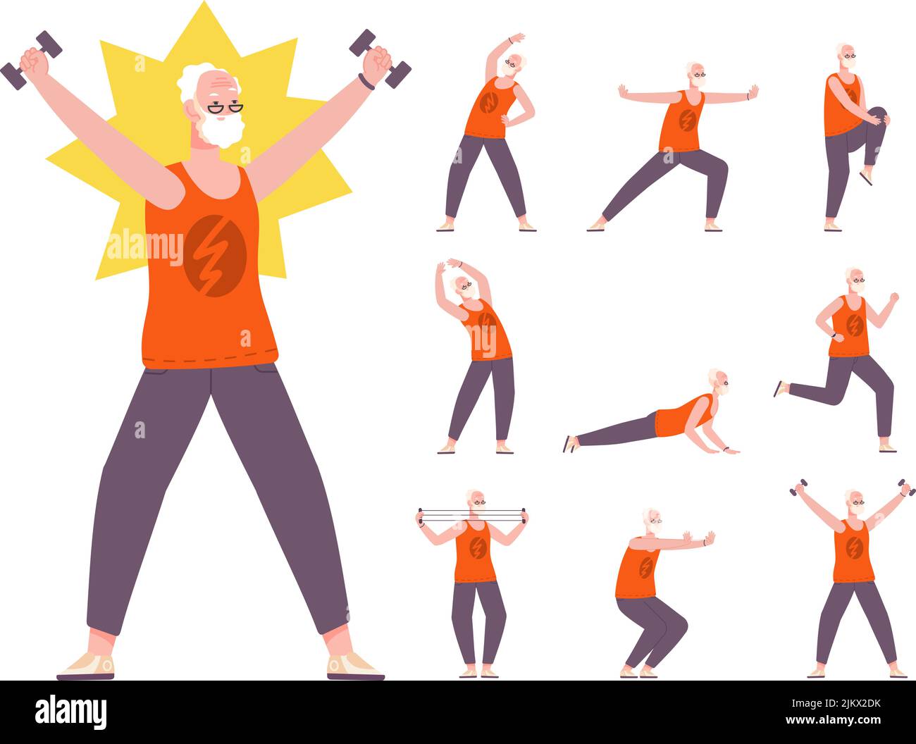 Seniors man exercise. Pensioner sport exercises gym, active aged ...