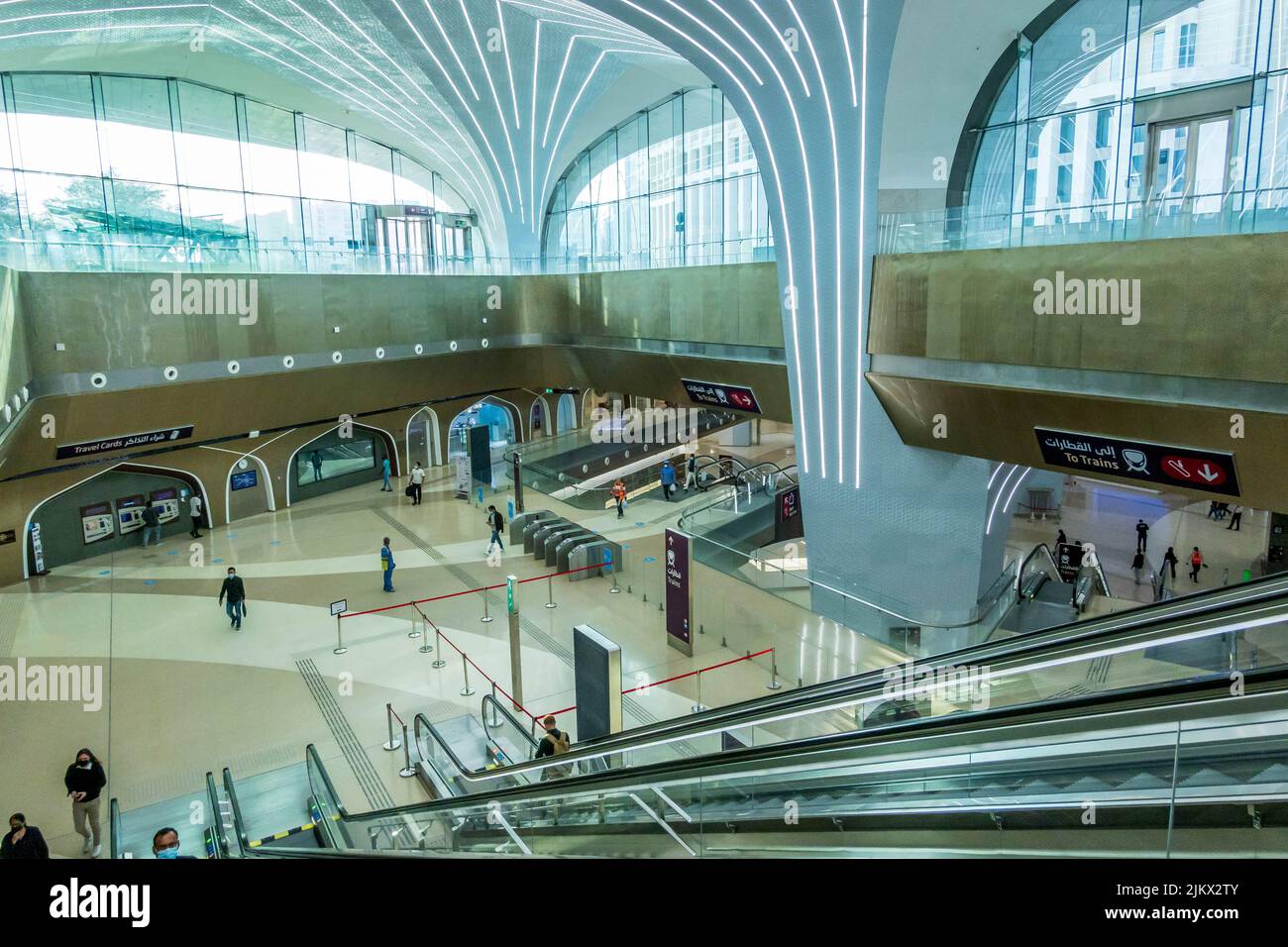 An interior view of a metro station building in Msheireb Downtown Doha ...