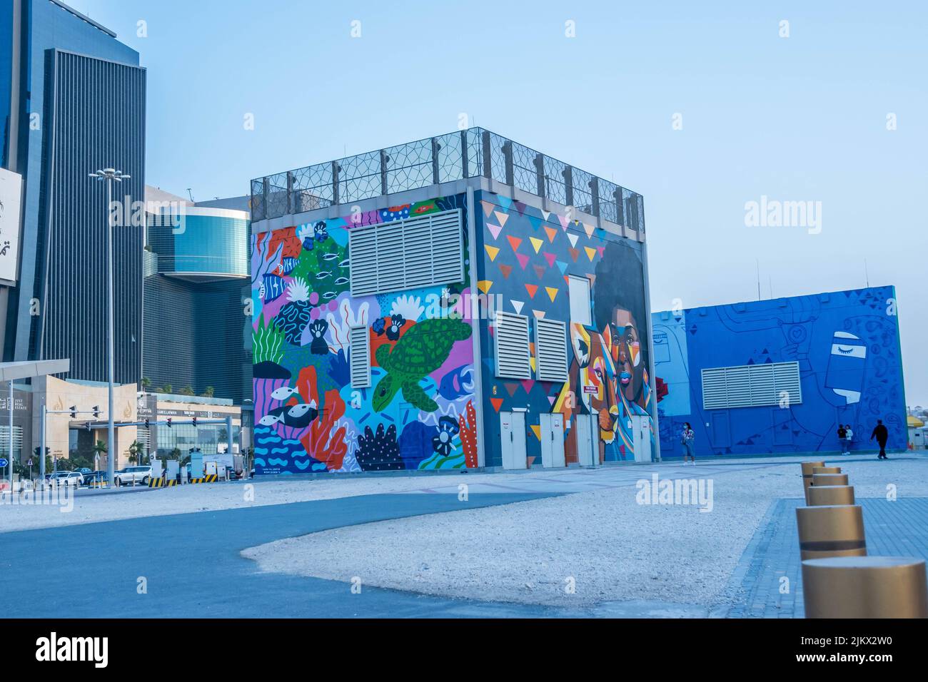 A scenic view of street arts on Al Sadd Metro station in Doha, Qatar ...