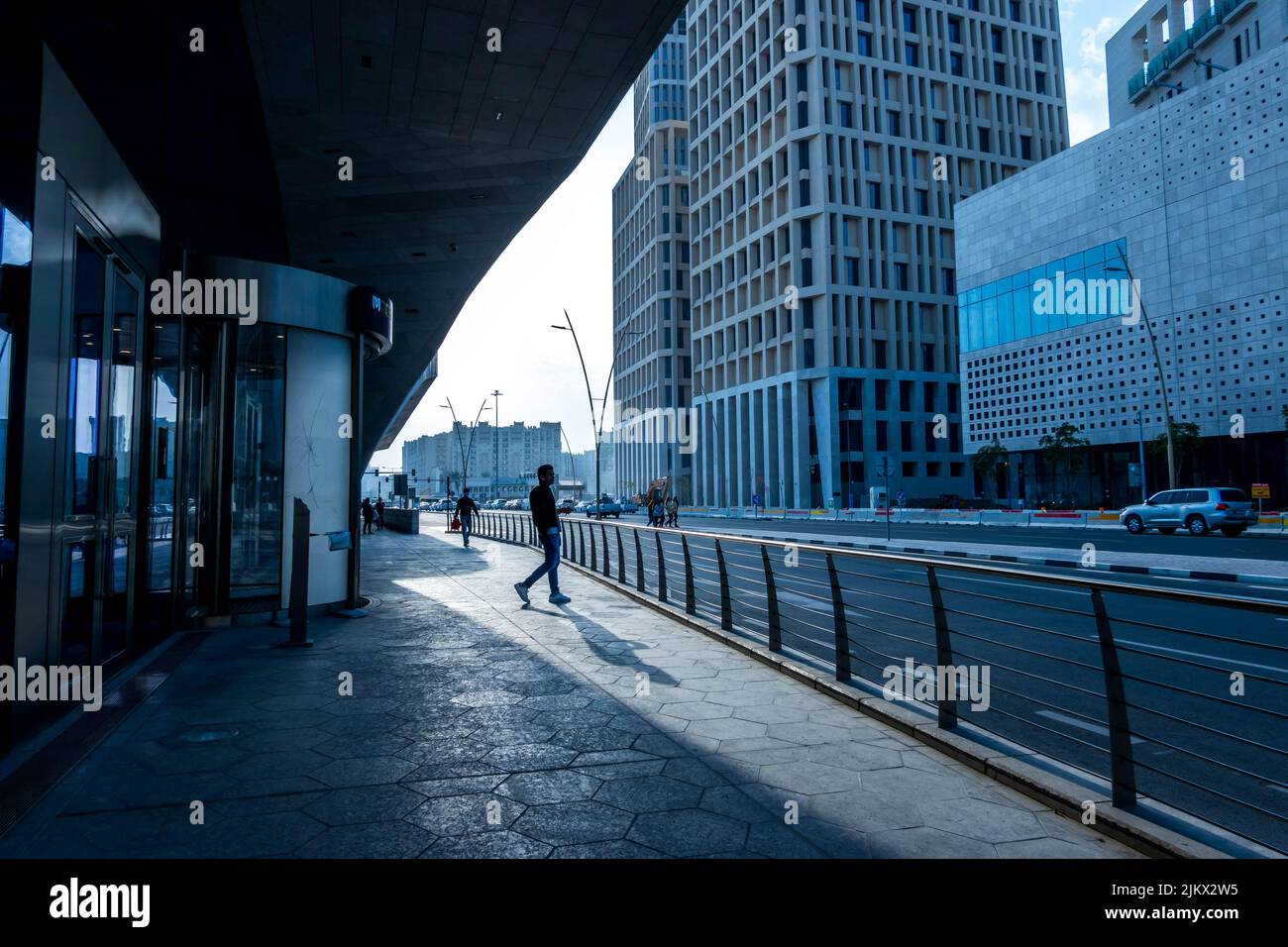 An exterior view of a metro station building in Msheireb Downtown Doha ...