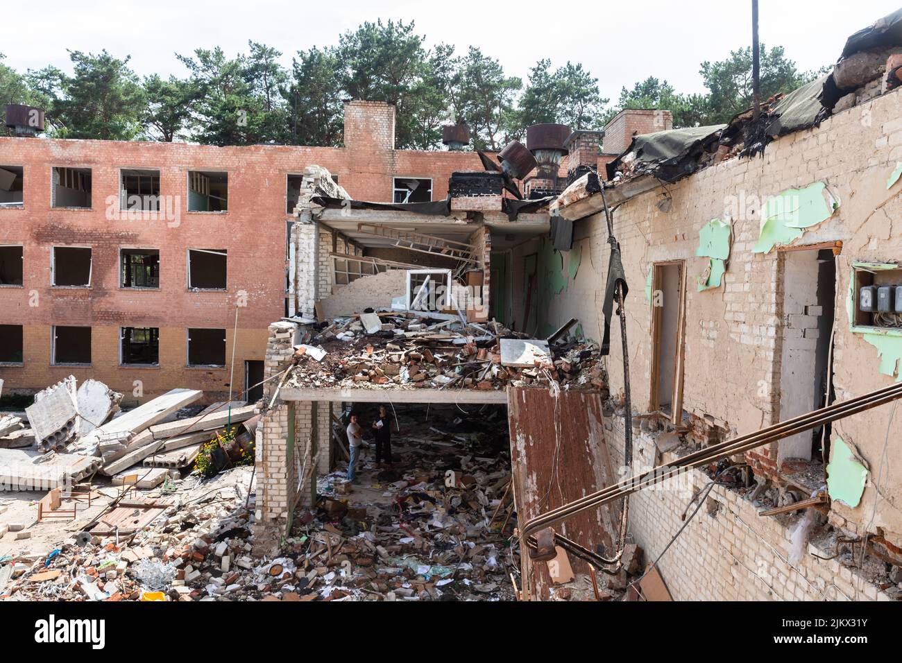 Destroyed school building of the school 21 in Chernihiv as a result of ...