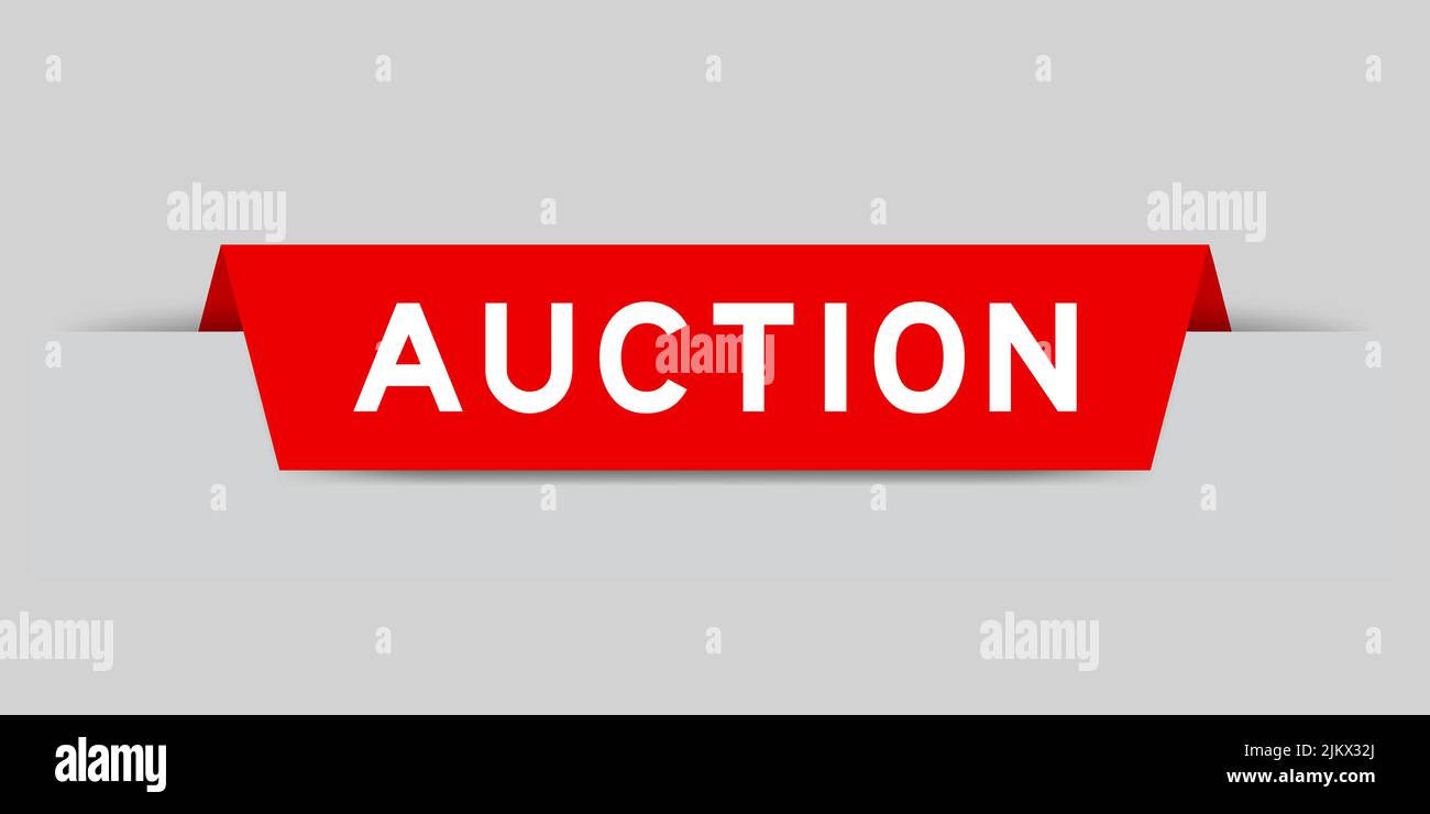 Red color inserted label with word auction on gray background Stock ...