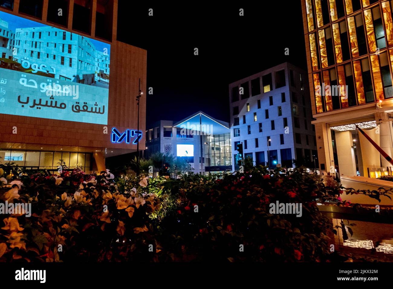 Flowers and modern buildings in Msheireb Downtown Doha, The New Centre ...