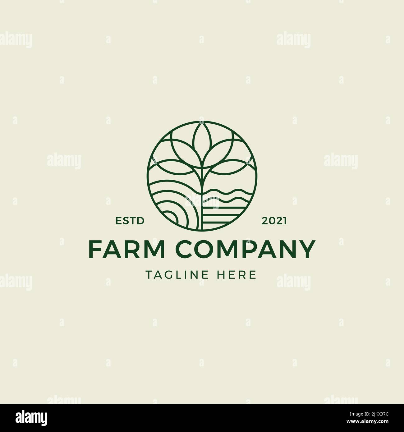 A simple monoline farm logo design with a flower and an editable text ...