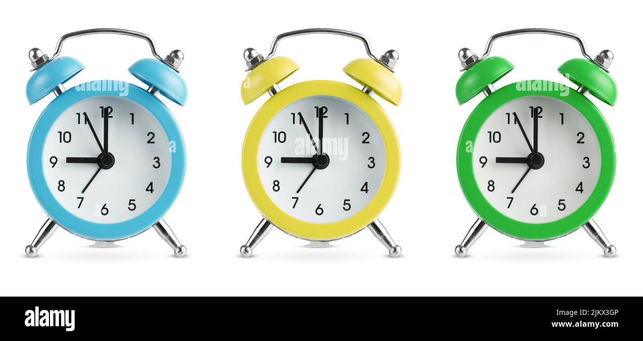 Set of alarm clocks isolated on white background with clipping path ...