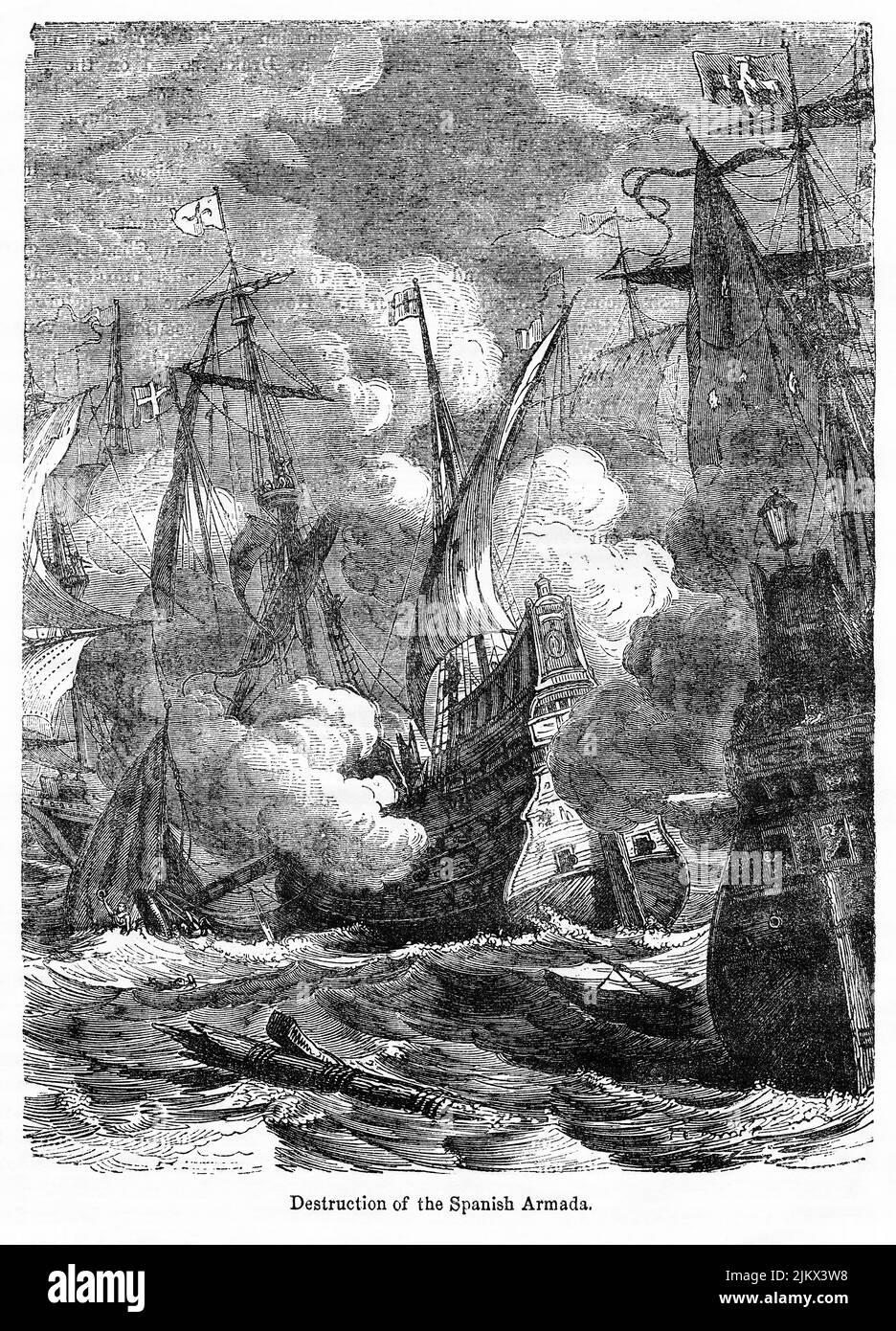 Destruction of the Spanish Armada, Illustration from the Book, "John ...