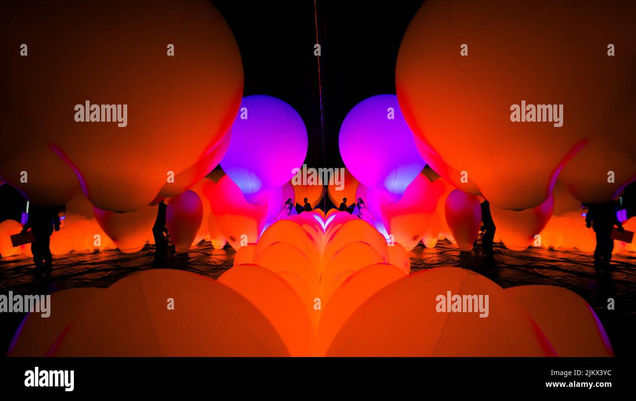 A colorful light art installation at TeamLab Borderless, Tokyo, Japan ...