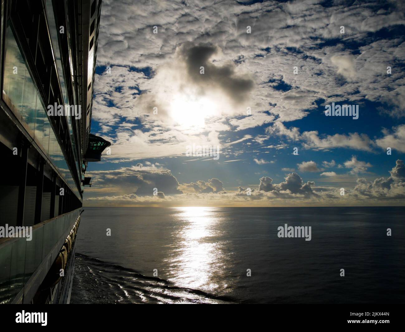 Sun rise view from a cruise cabin on the caribbean sea near Bahamas ...