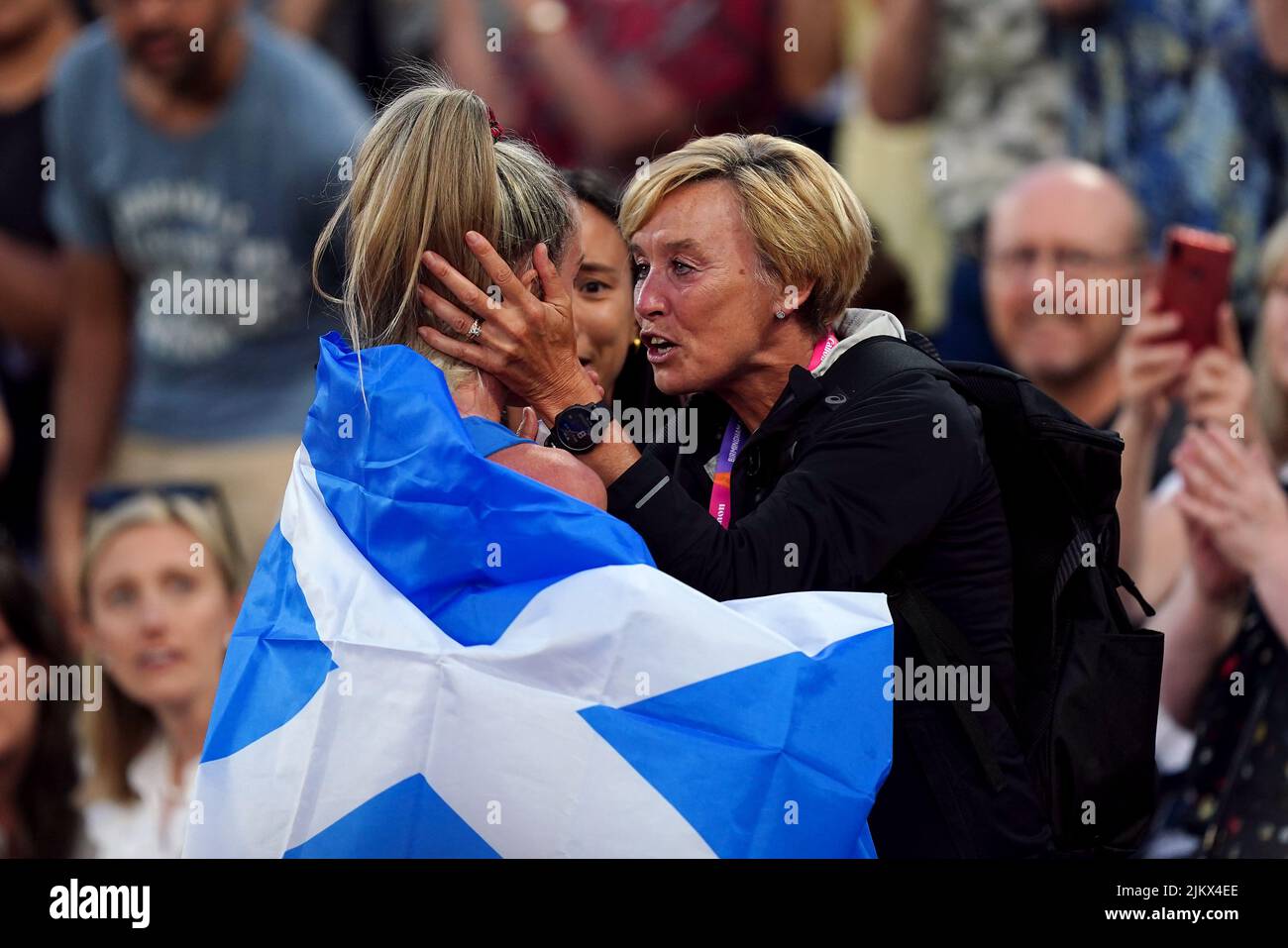 Scotland’s Eilish McColgan celebrates with her mother Liz McColgan ...