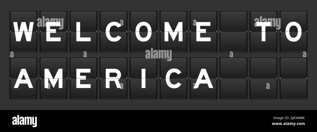 Black color analog flip board with word america welcome to on gray ...