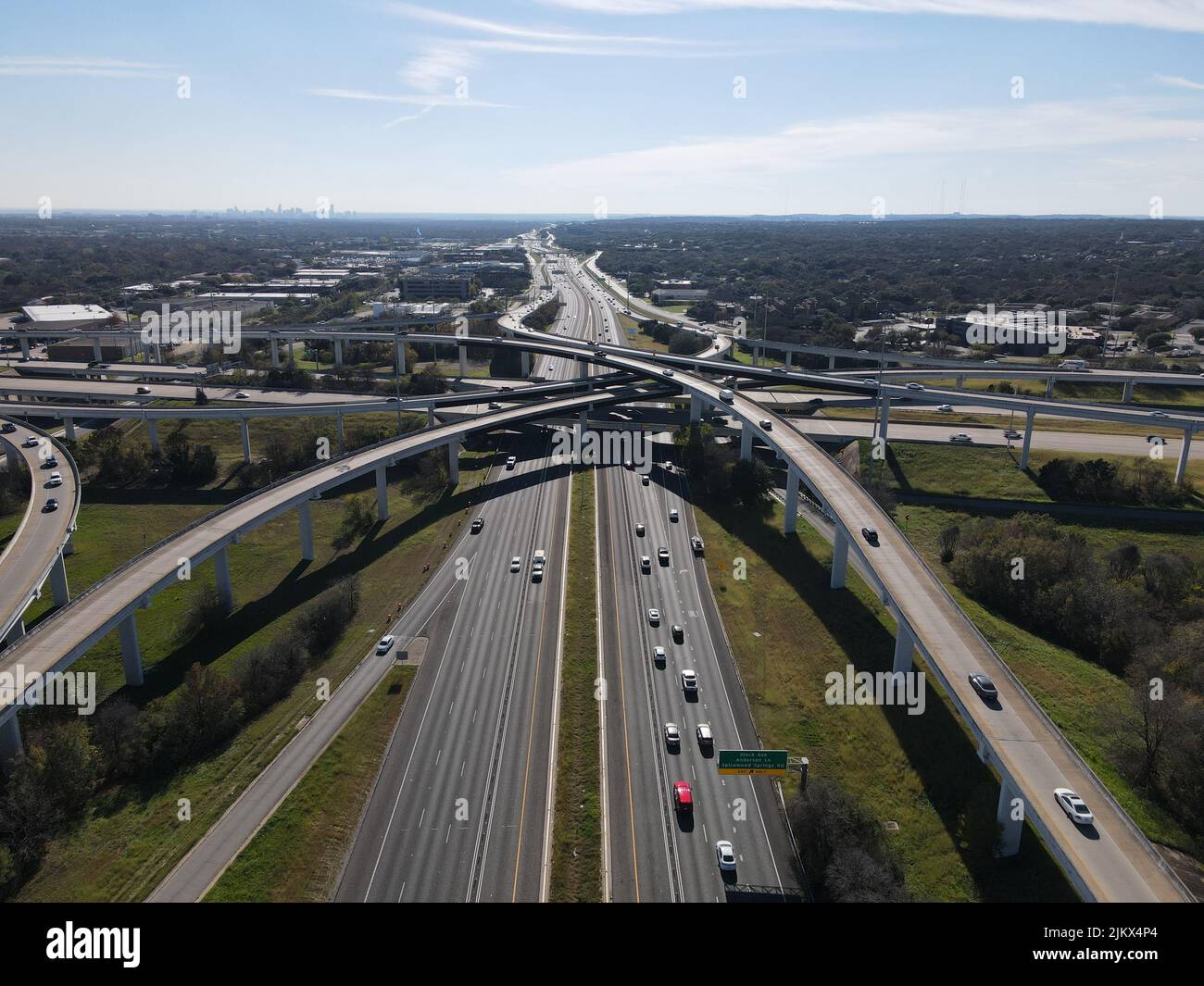 An aerial view of crossing highways on a sunny day Stock Photo - Alamy