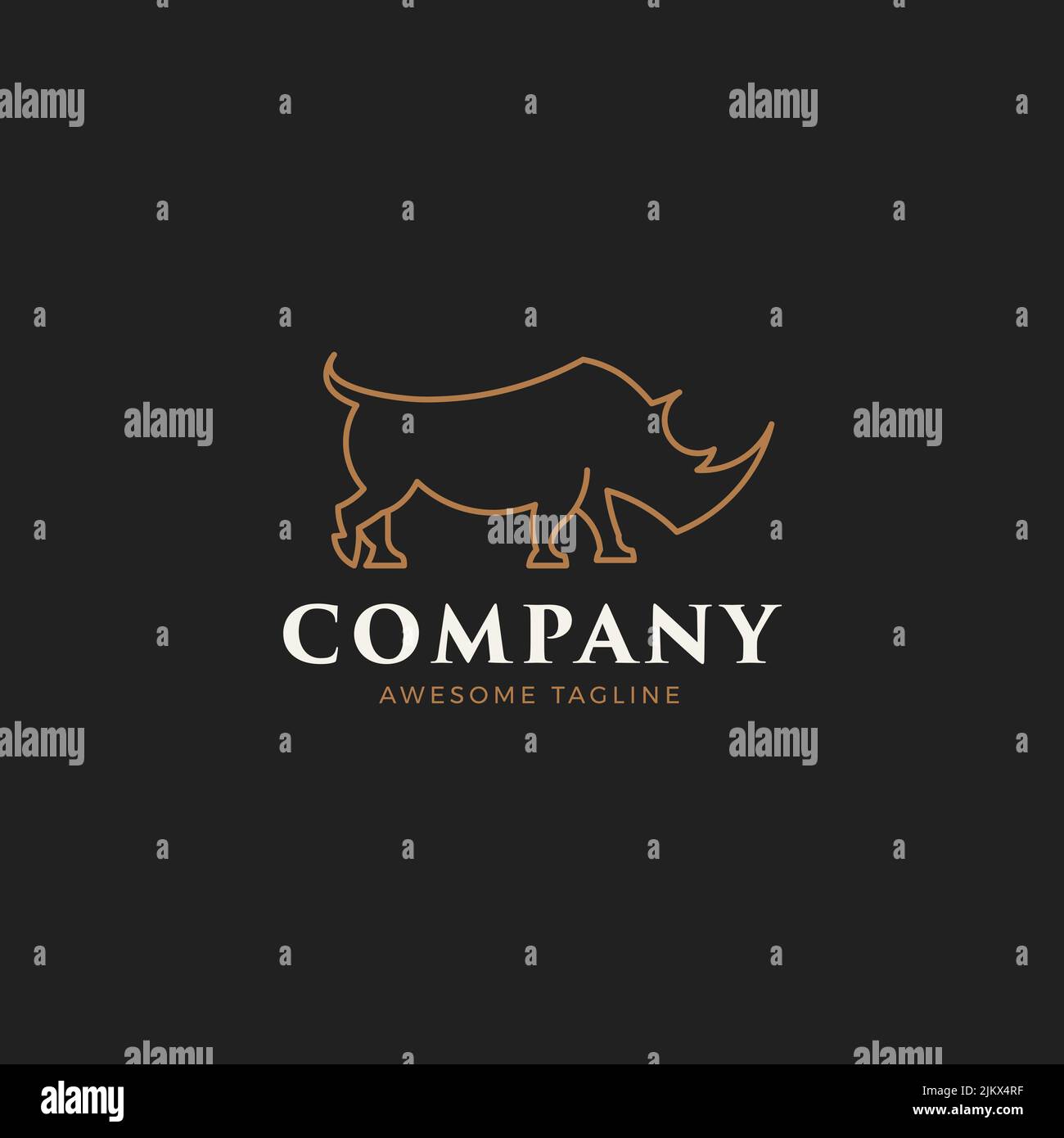 A modern monoline logo design of a rhino with an editable text isolated ...