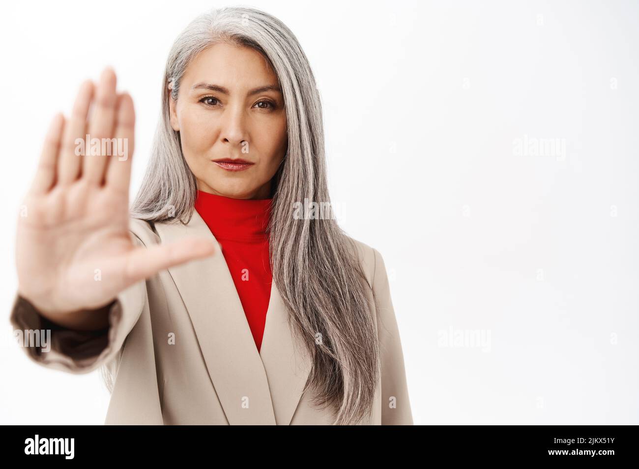 Close up portrait of senior asian businesswoman, japanese corporate ...