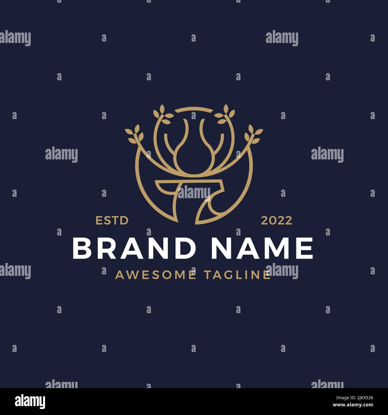 A monoline-style logo of a deer with blooming antlers in a circle with ...