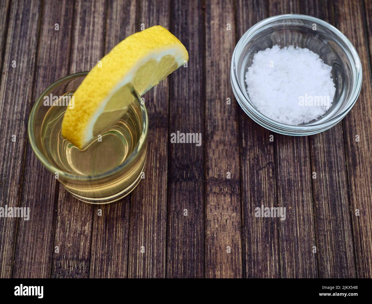 shot of tequila with salt and lemon, viewed from above Stock Photo - Alamy