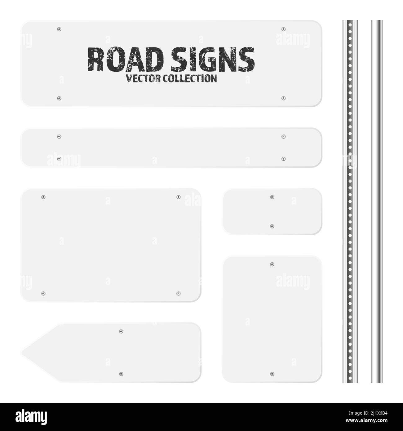 Various road, traffic signs. Highway signboard on a chrome metal pole ...