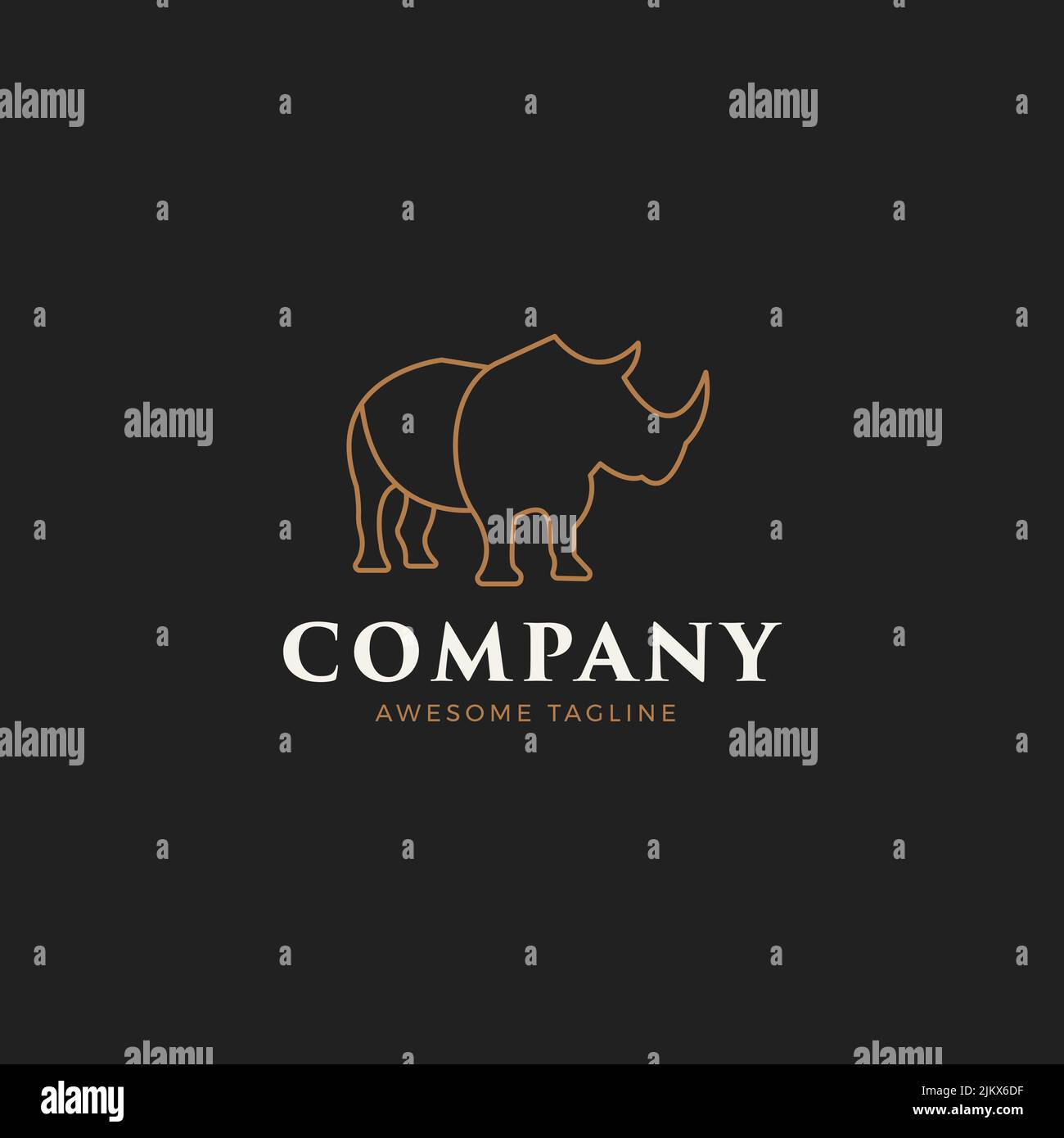A simple monoline logo design of a rhino with an editable text isolated ...