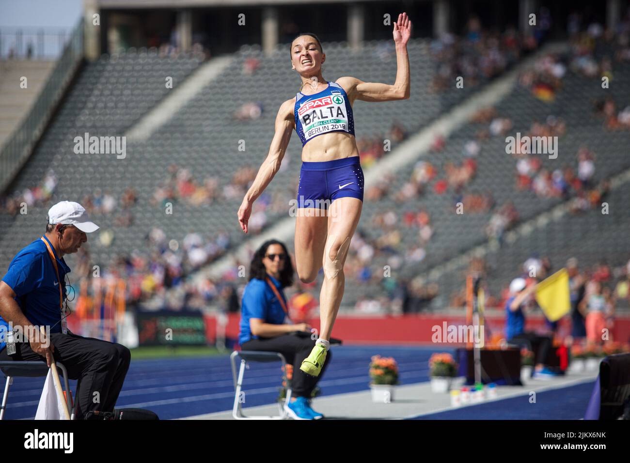 Ksenija Balta participating in the long jump at the European Athletics ...