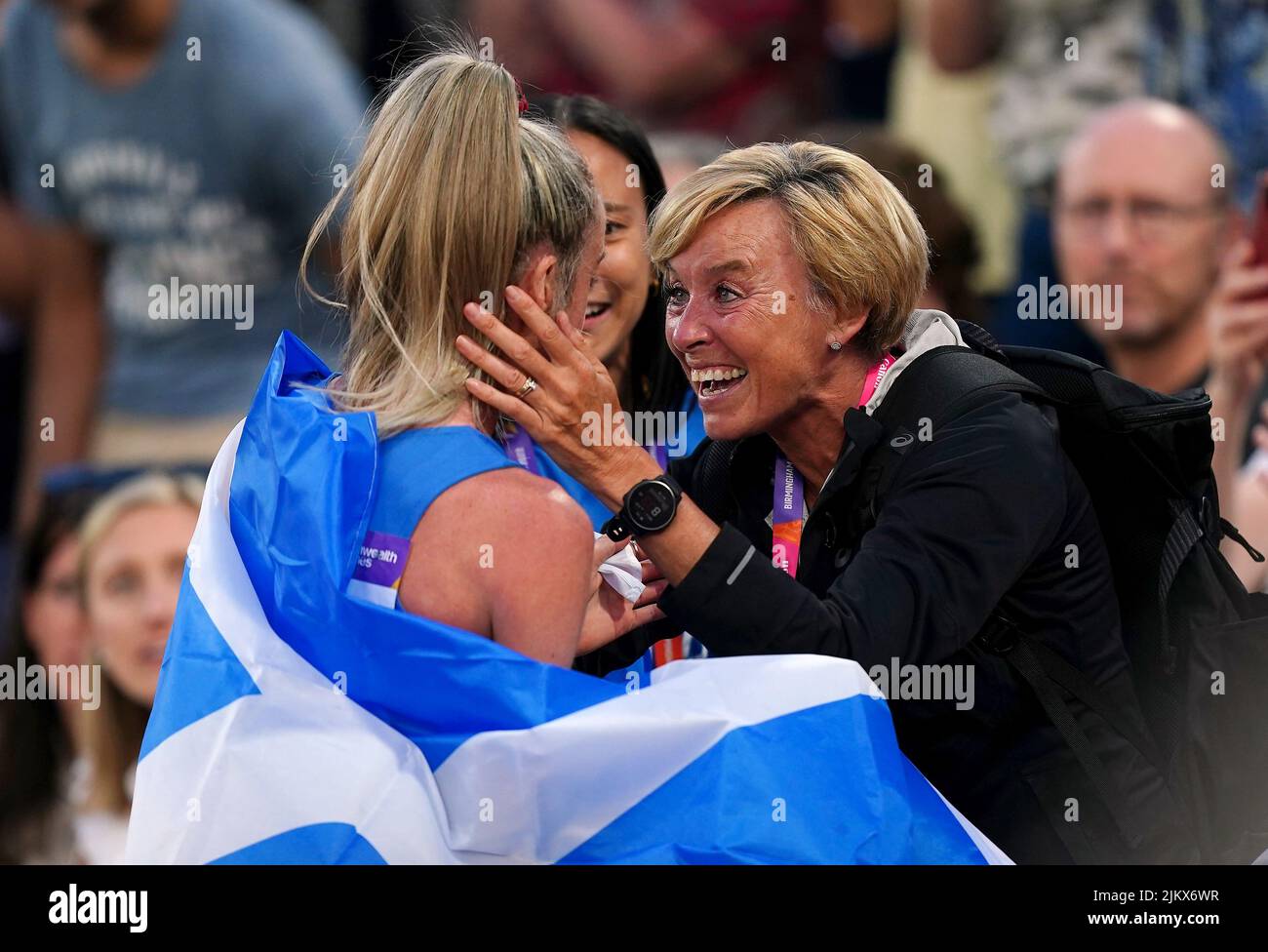 Scotland’s Eilish McColgan celebrates with her mother Liz McColgan ...