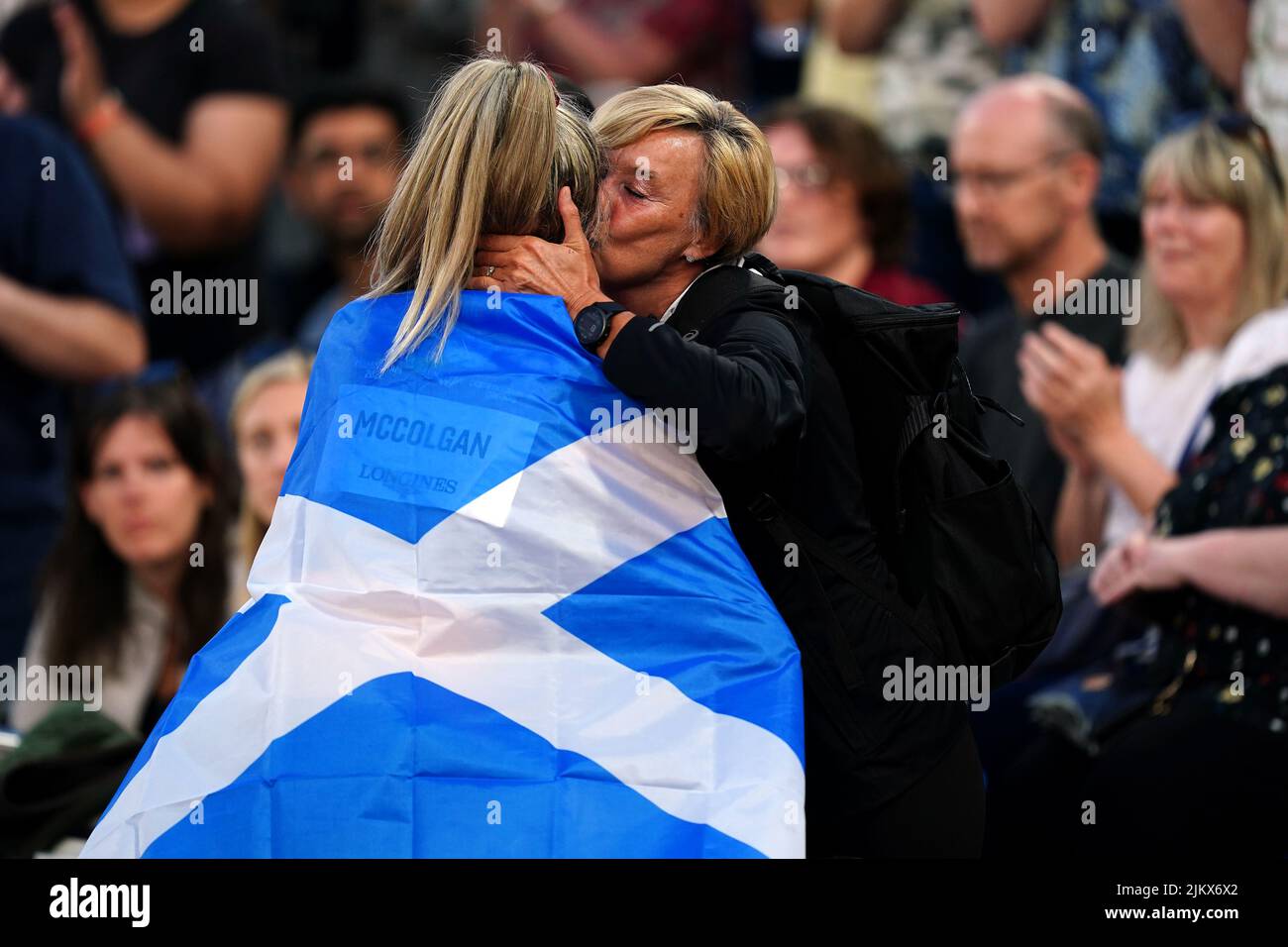 Scotland’s Eilish McColgan celebrates with her mother Liz McColgan ...