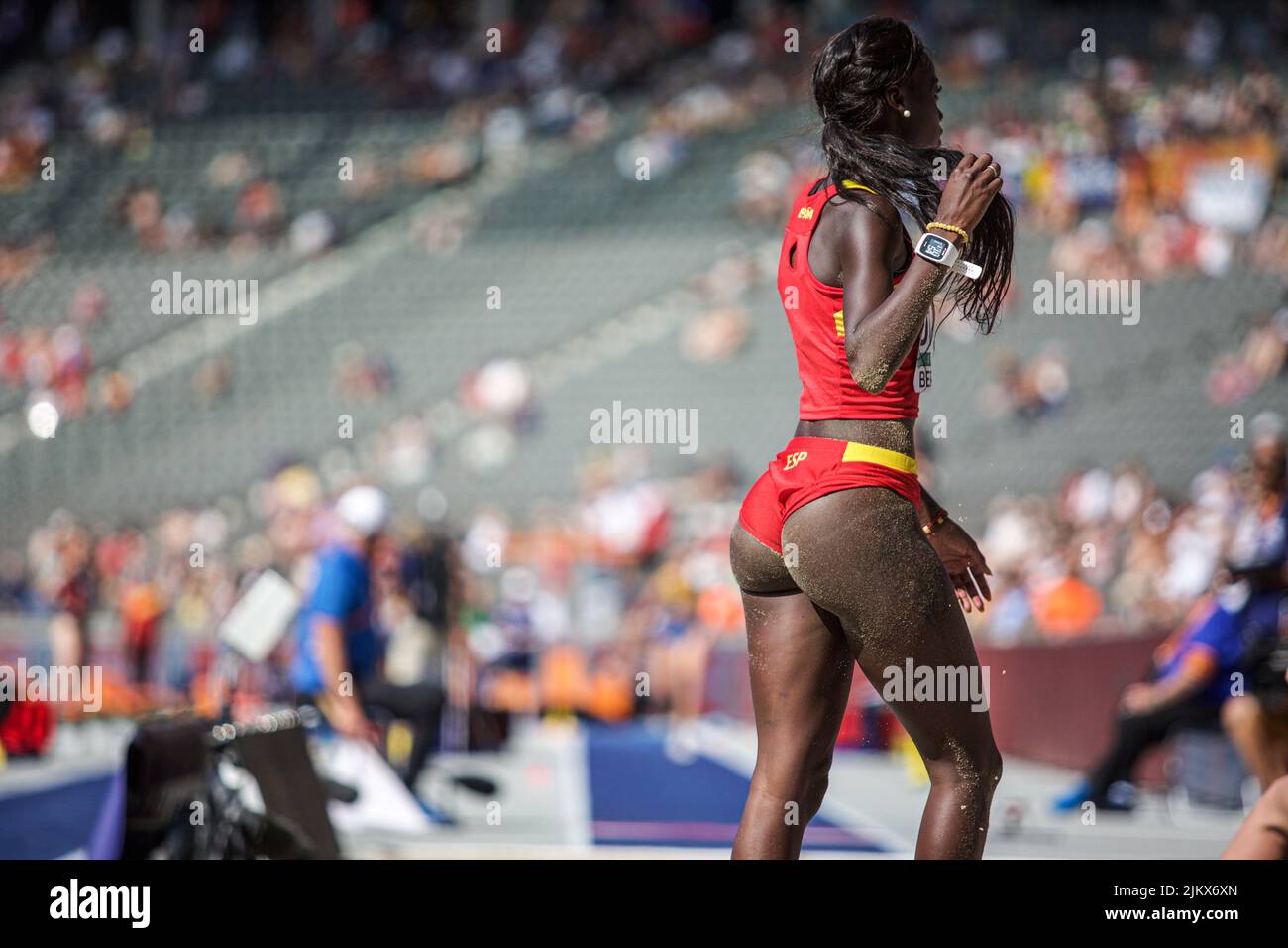 Fatima Diame participating in the long jump at the European Athletics ...