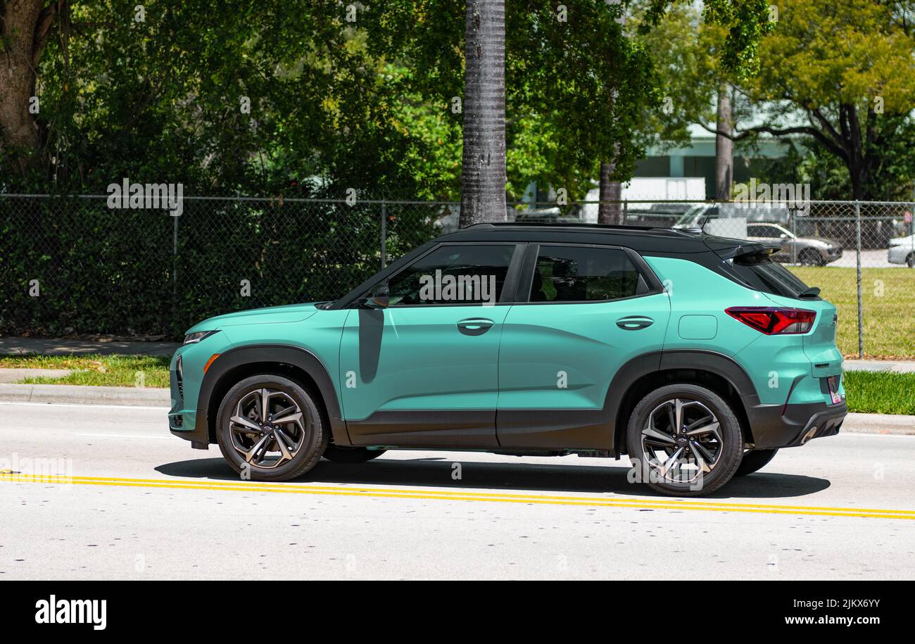 Miami Beach, Florida USA - April 15, 2021: blue chevrolet trailblazer ...