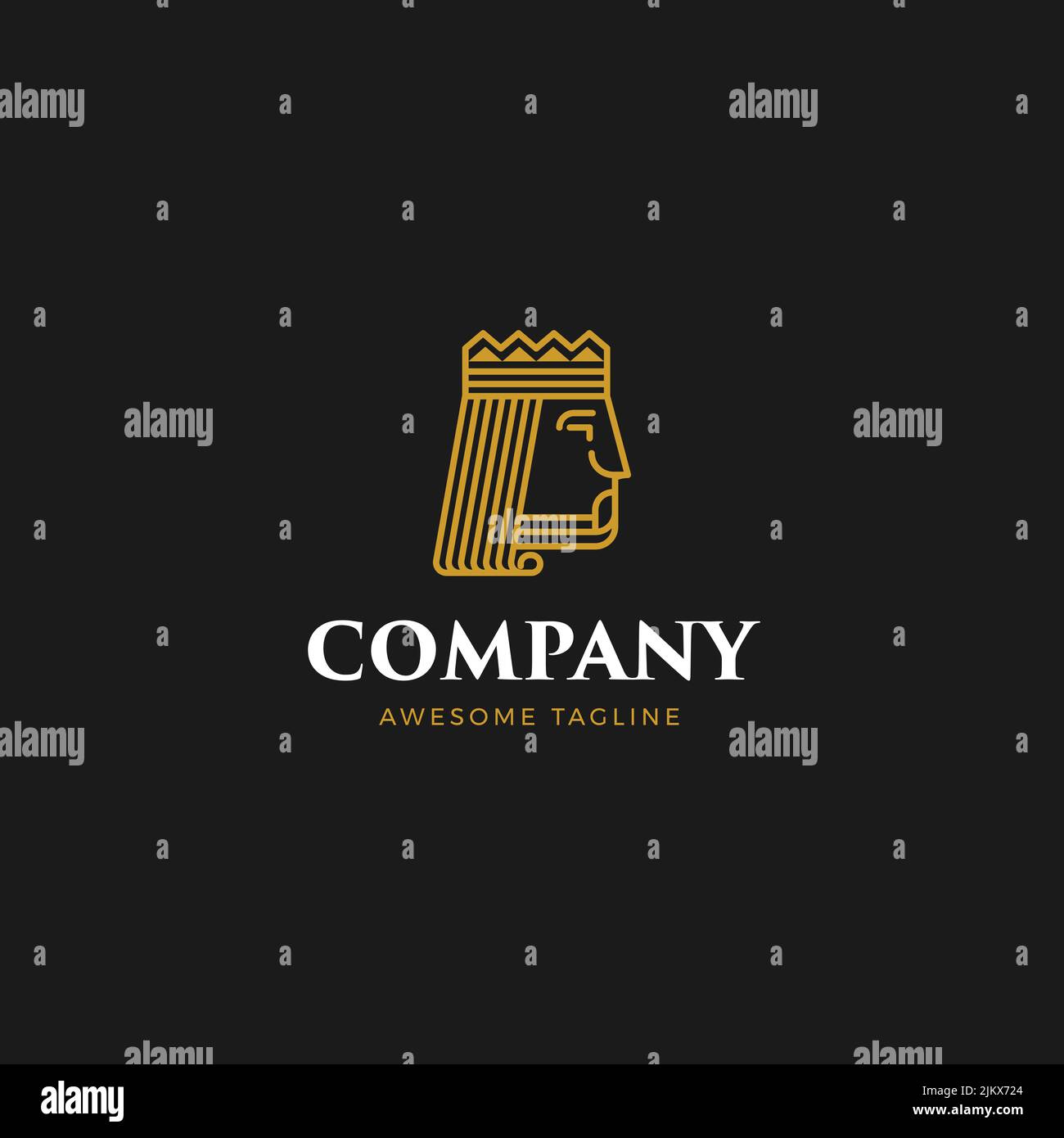 A simple monoline logo design of a king's side profile with an editable ...