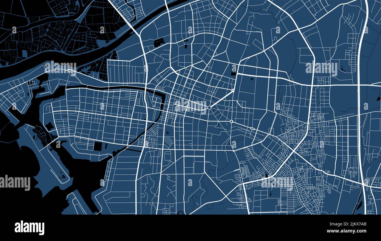 Detailed vector map poster of Tainan city administrative area. Blue ...