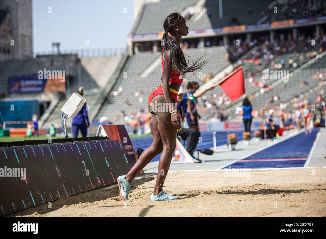 Fatima Diame participating in the long jump at the European Athletics Championships in Berlin ...