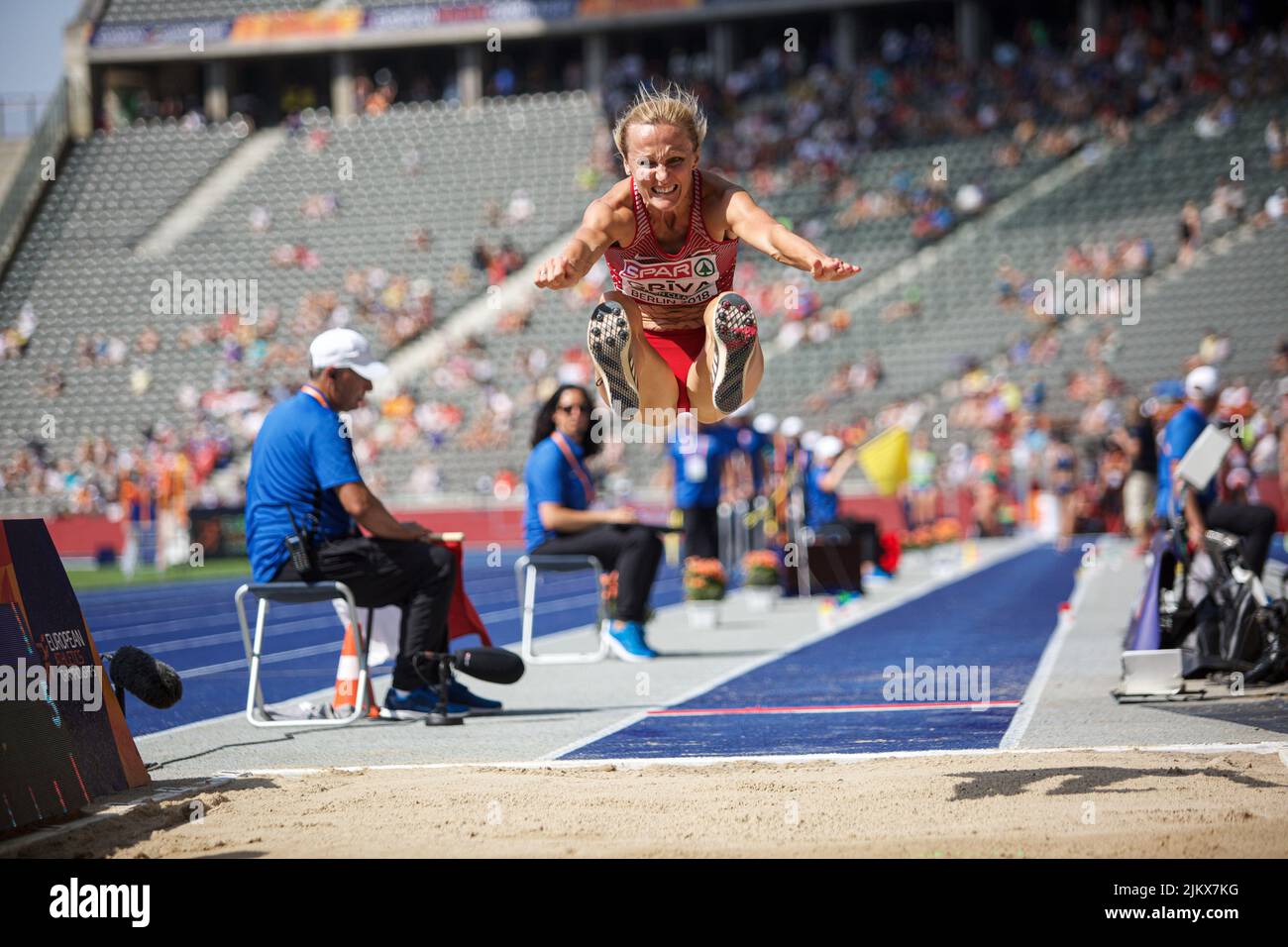 Laura Griva participating in the long jump at the European Athletics ...