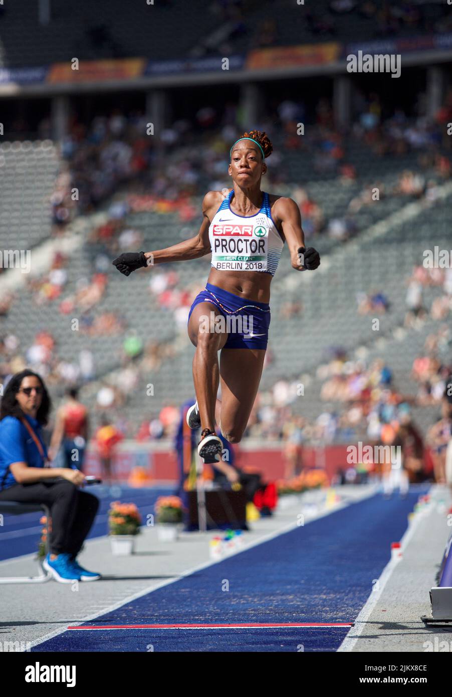 Shara Proctor participating in the long jump at the European Athletics ...