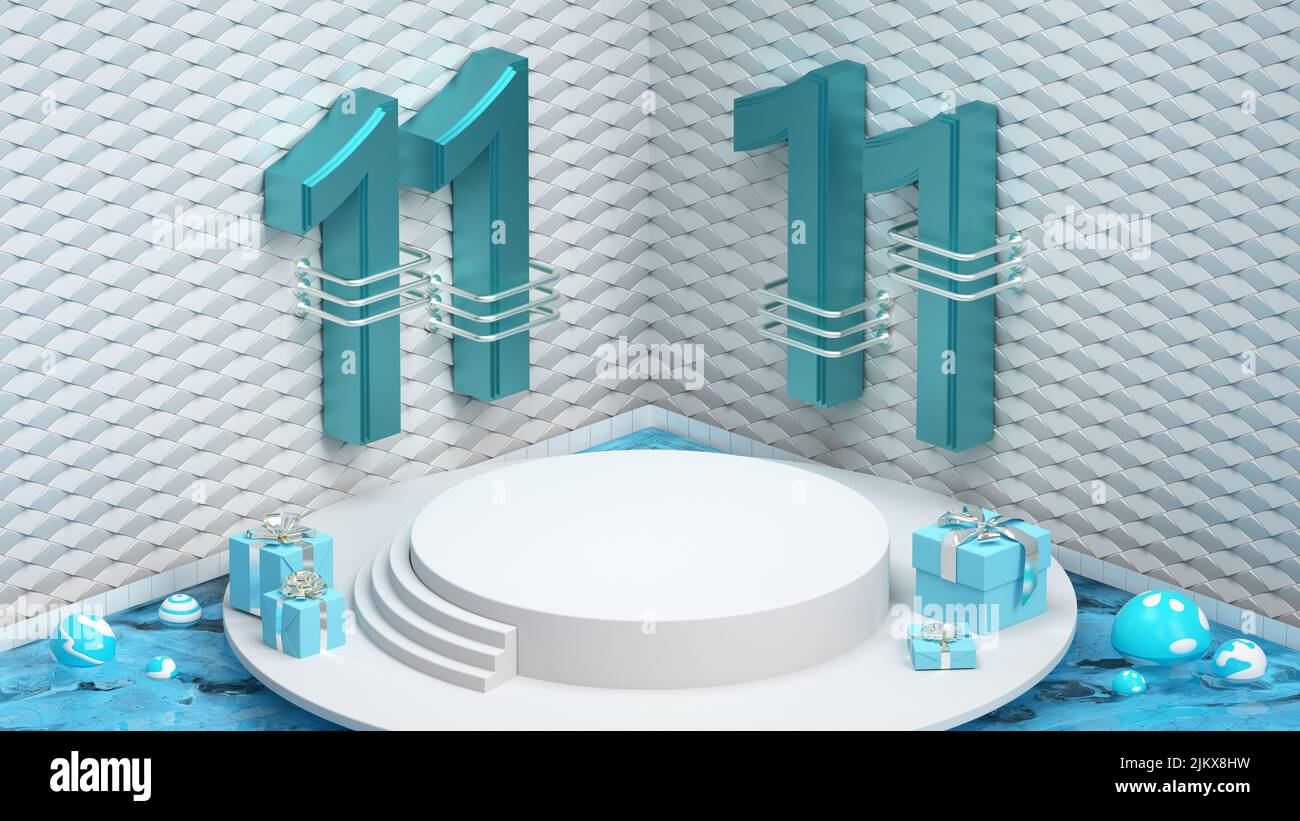 a 3D rendering of white pedestal with 11 11 numbers Stock Photo - Alamy