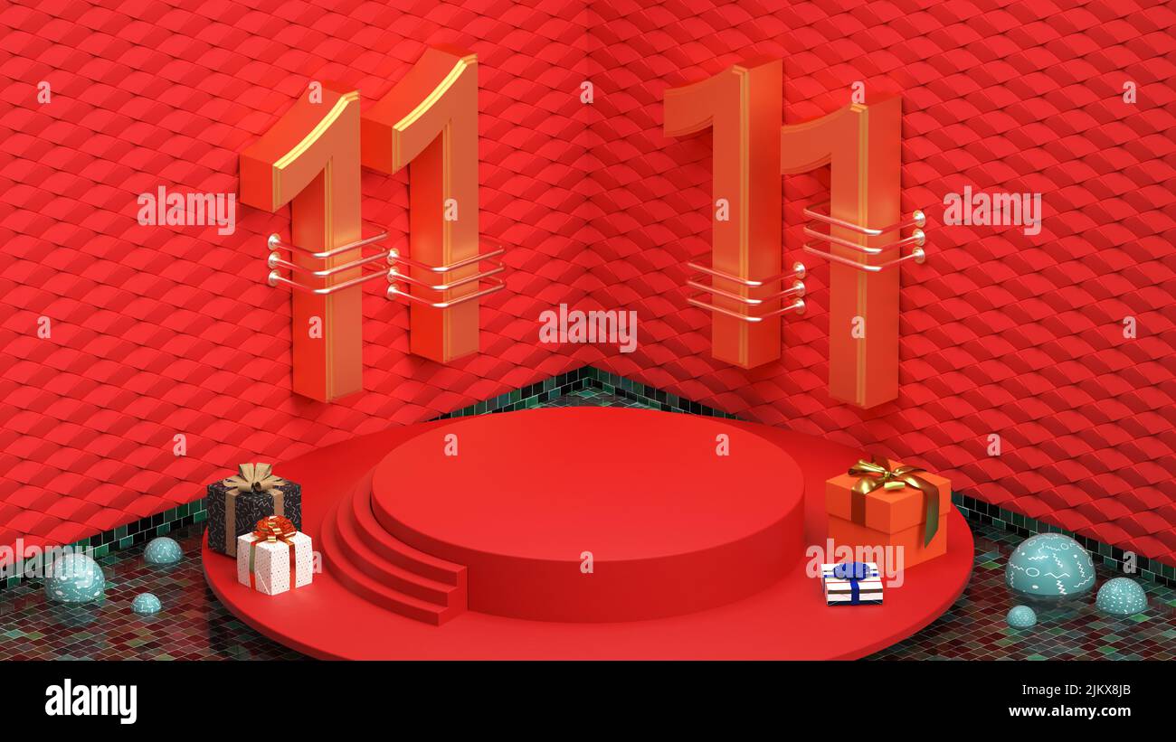 a 3D rendering of red pedestal with 11 11 numbers Stock Photo - Alamy
