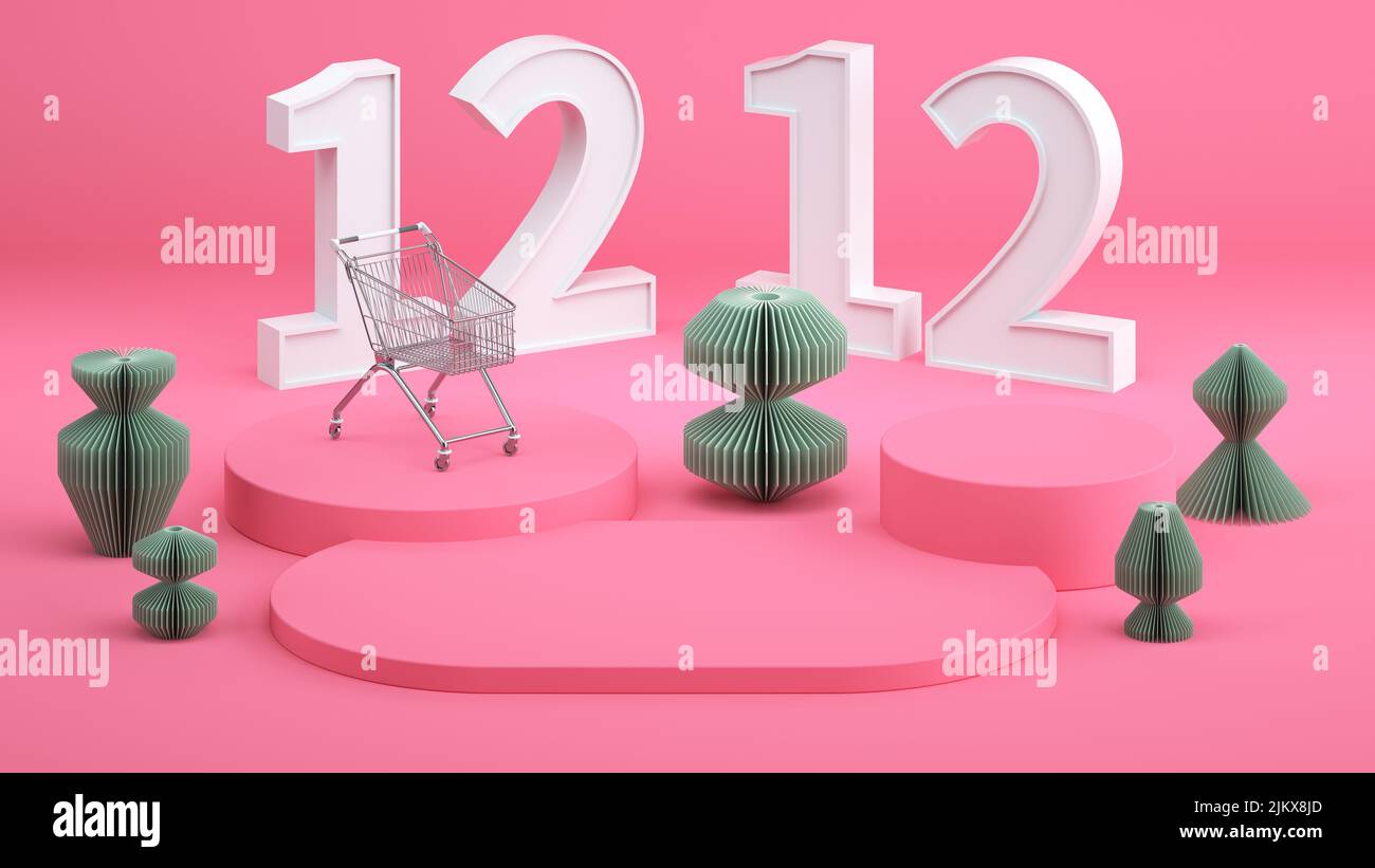 A 3D illustration of a trolley on 12 numbers background Stock Photo - Alamy