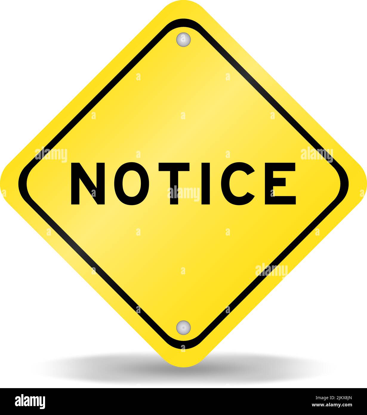 Yellow color transportation sign with word notice on white background ...