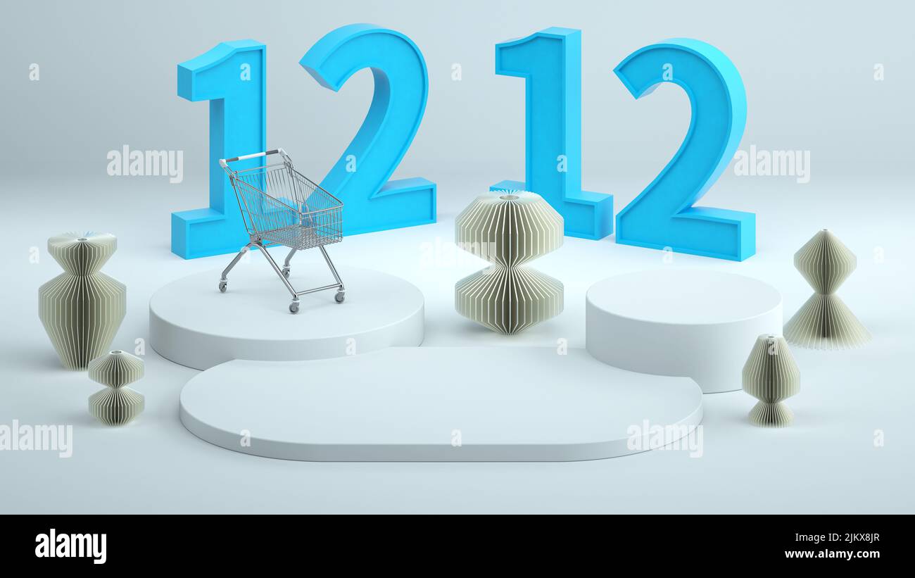 A 3D illustration of a trolley on 12 numbers background Stock Photo - Alamy