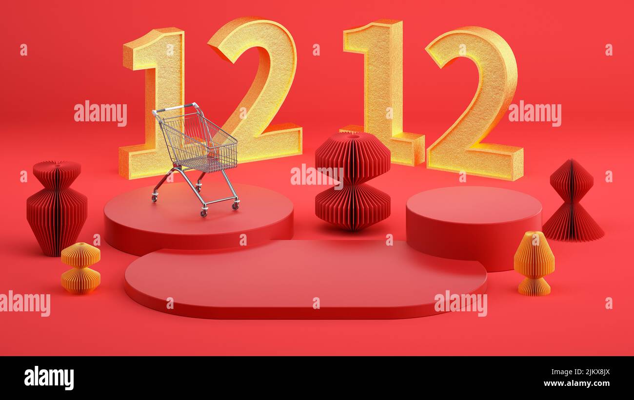 A 3D illustration of a trolley on 12 numbers background Stock Photo - Alamy