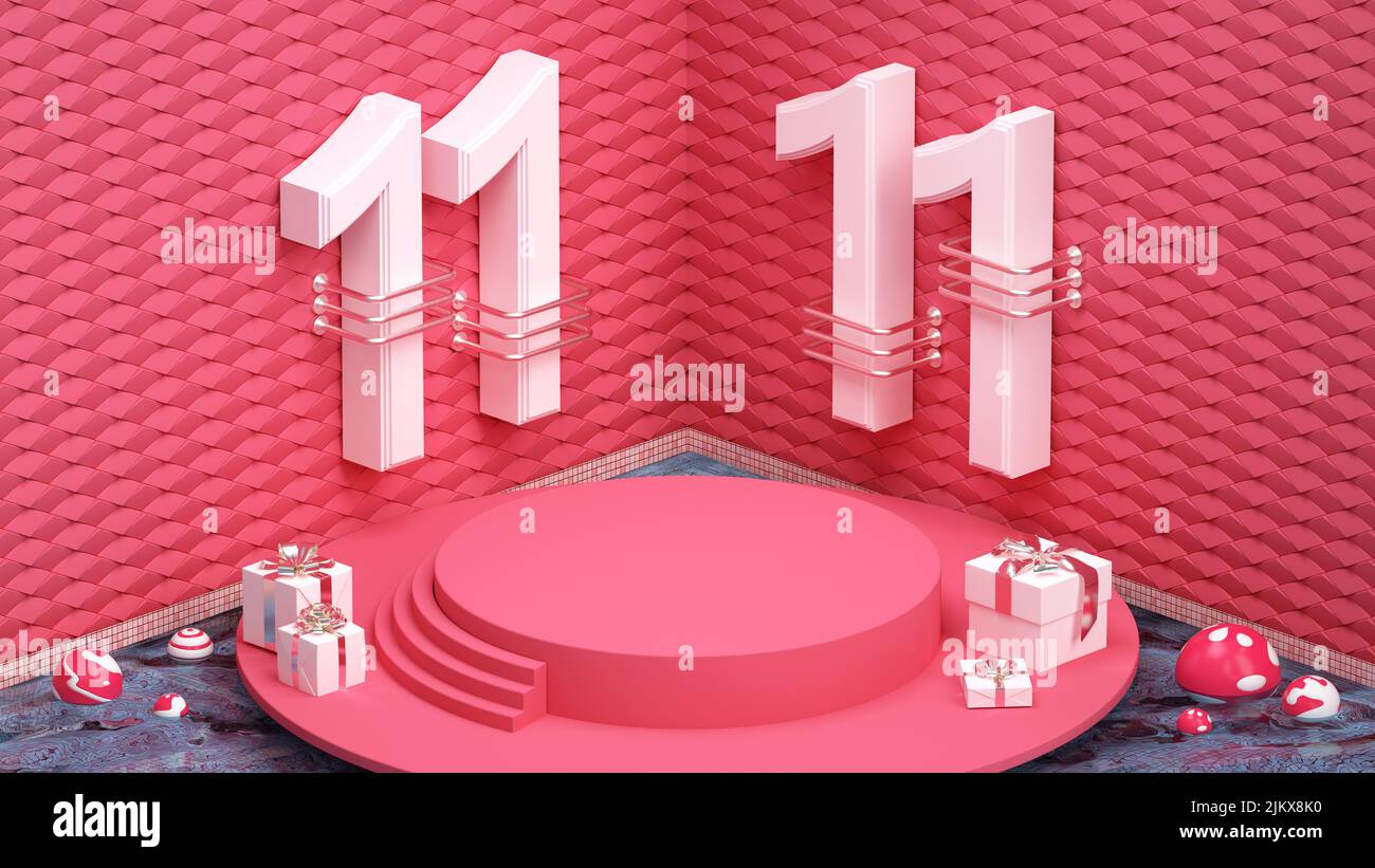 a 3D rendering of pink pedestal with 11 11 numbers Stock Photo - Alamy